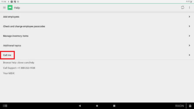 Guide: Request a call from a Clover specialist using the "Call me ...